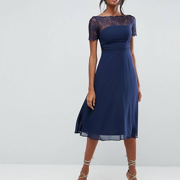 ASOS | Dresses | Asos Midi Navy Blue Lace Cocktail Dress | Poshmark